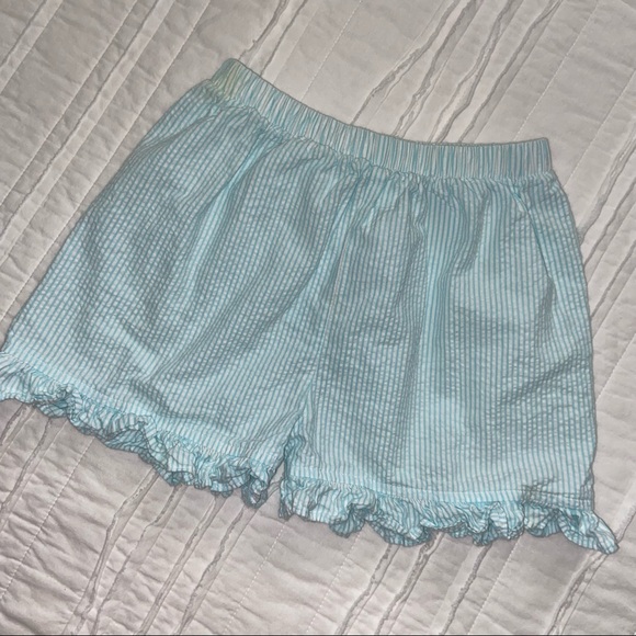 Bottoms | Aqua Seersucker Ruffle Shorts | Poshmark